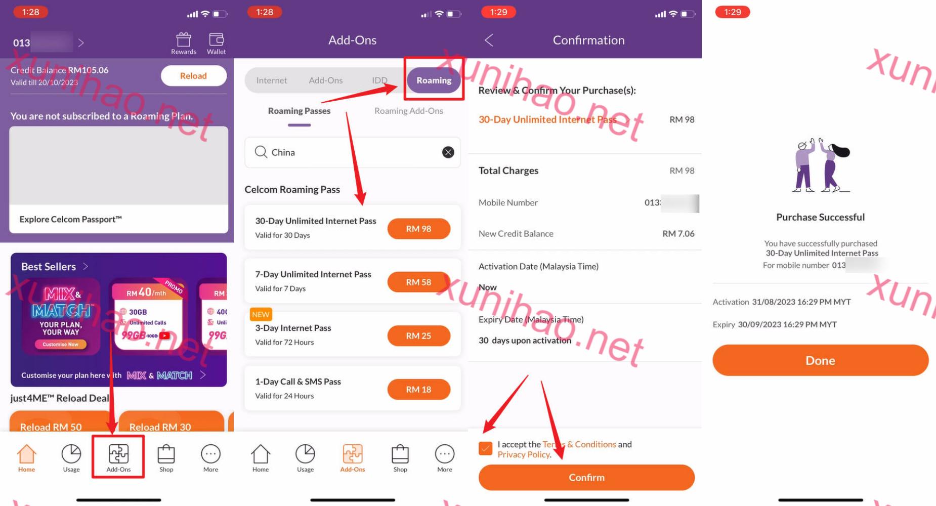 境外卡流量自由：马来西亚Celcom紫卡中国漫游实测可免费收短信、保号成本低开通包月无限流量160人民币-虚拟号